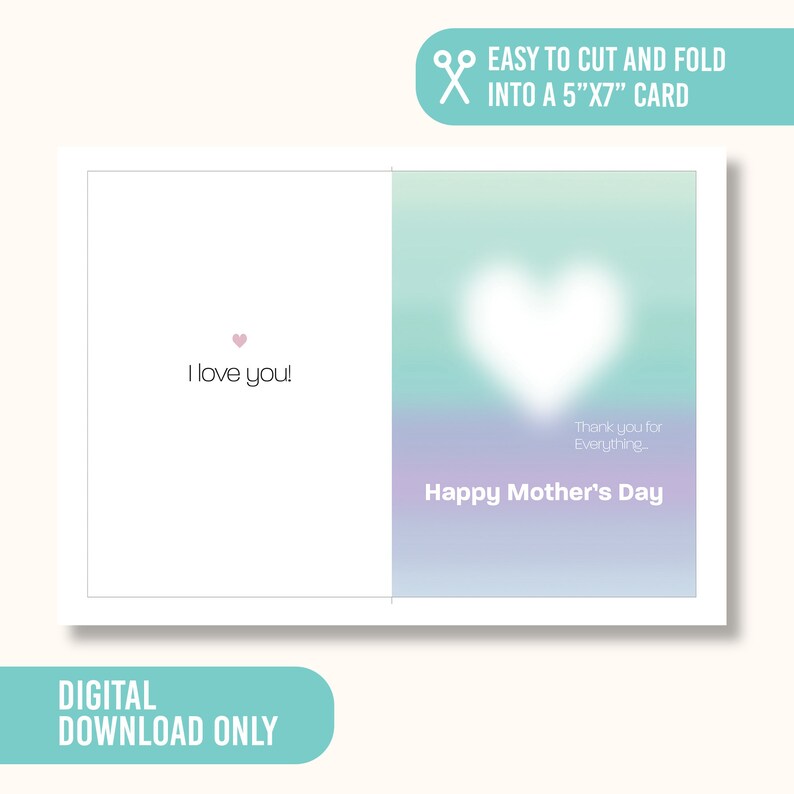 Printable Mother's Day Card, Happy Mother's Day Greeting Card, Love You ...