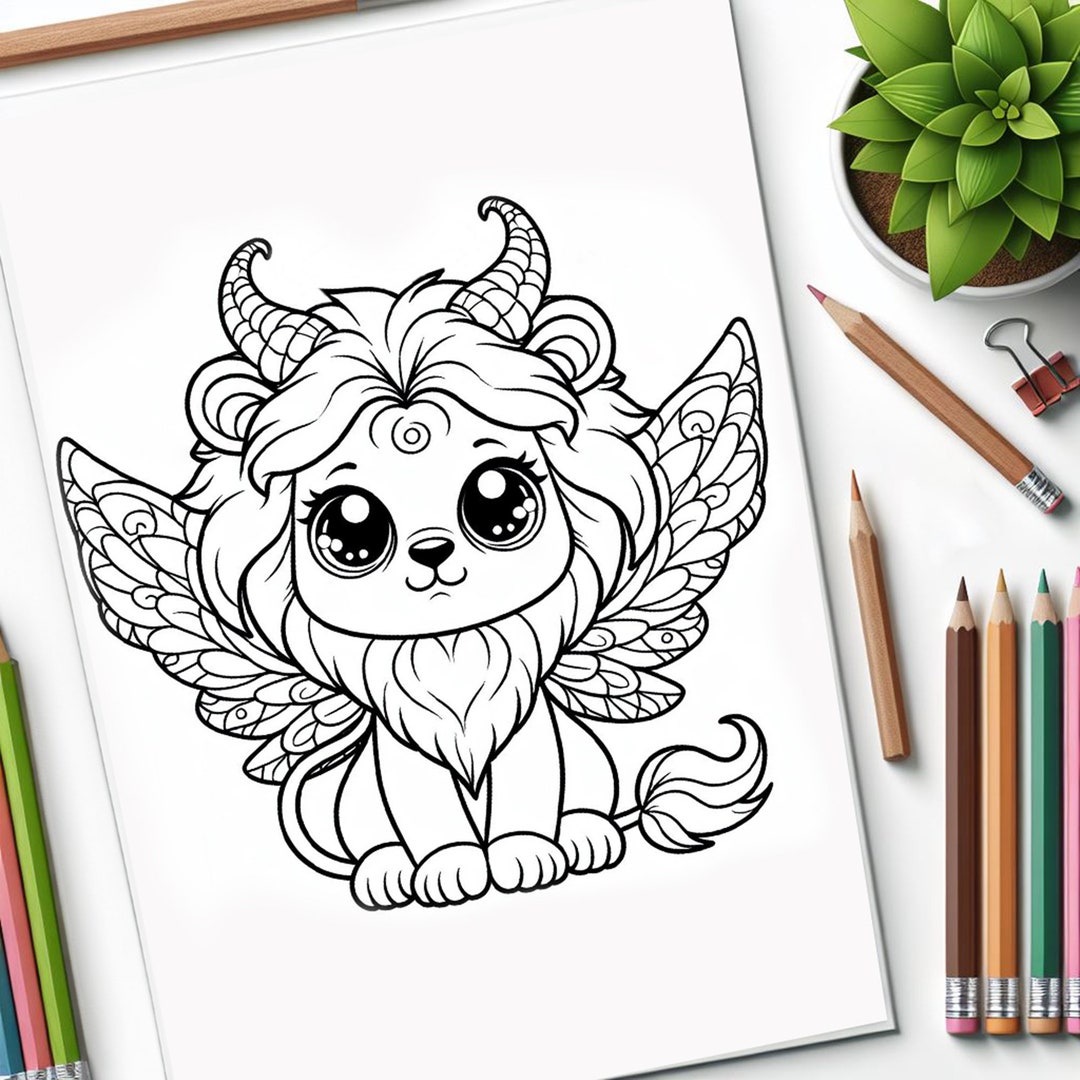 Set of 50 Fantasy Animal Coloring Pages Easy Coloring Page Printable ...