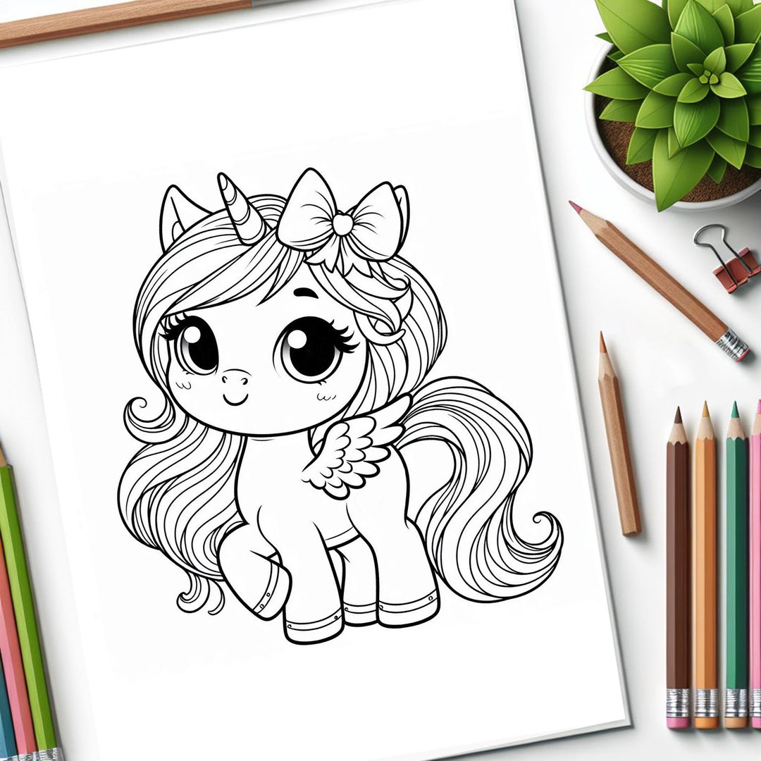 50 Cute Unicorn Coloring Pages for Kids. Kawaii Unicorn Coloring Pages ...