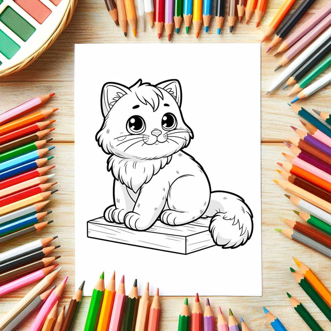 Set of 40 Cat Coloring Pages. Easy Coloring. Printable Cat Coloring ...