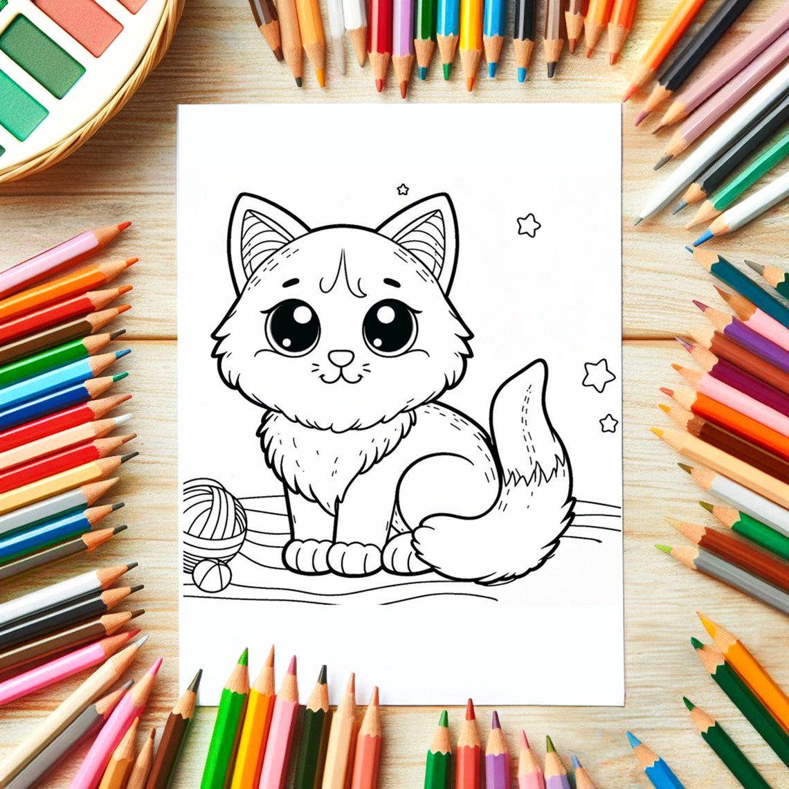 Set of 40 Cat Coloring Pages. Easy Coloring. Printable Cat Coloring ...