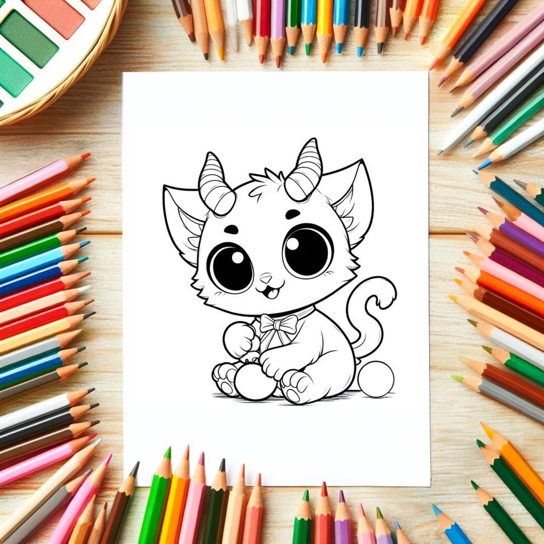 Set of 50 Fantasy Cats Coloring Pages Easy Coloring Page Printable Cat ...