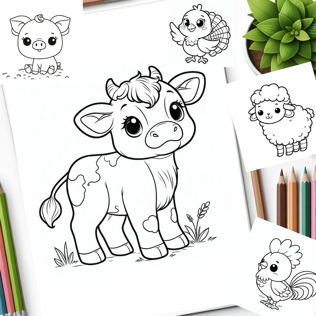 25 Easy Farm Animals Coloring Pages With Thick Borders for Preschoolers ...