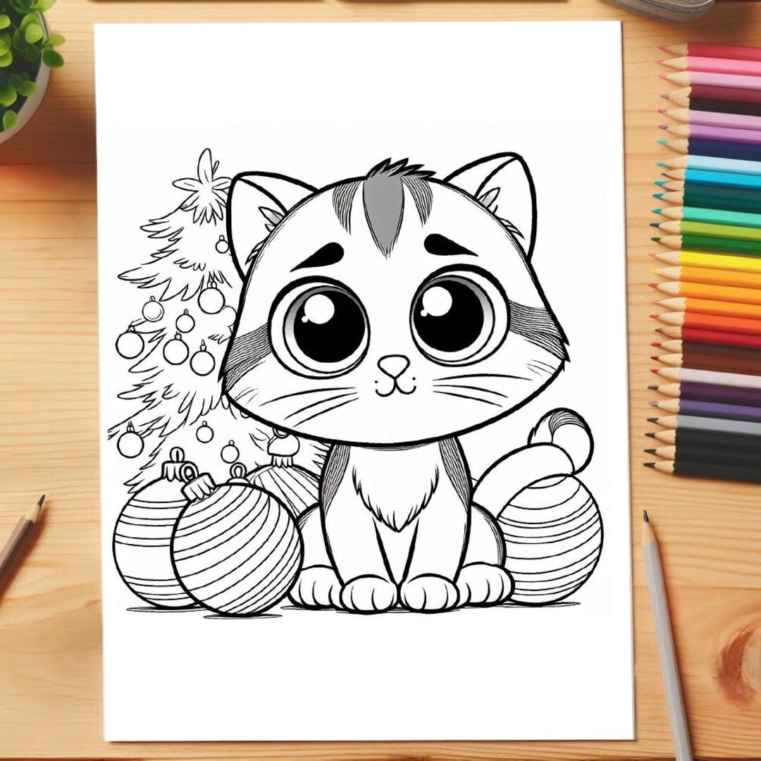 Set of 50 Cats Coloring Pages. Easy Coloring. Printable Cat Coloring ...