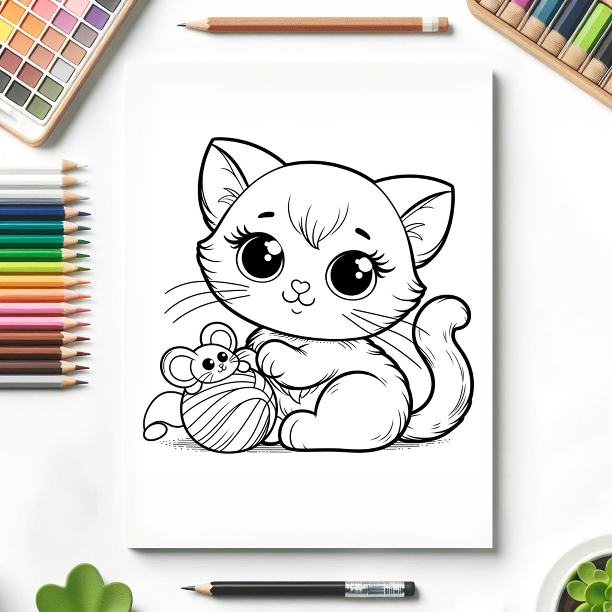 Set of 30 Cats Coloring Pages. Easy Coloring. Printable Cat Coloring ...