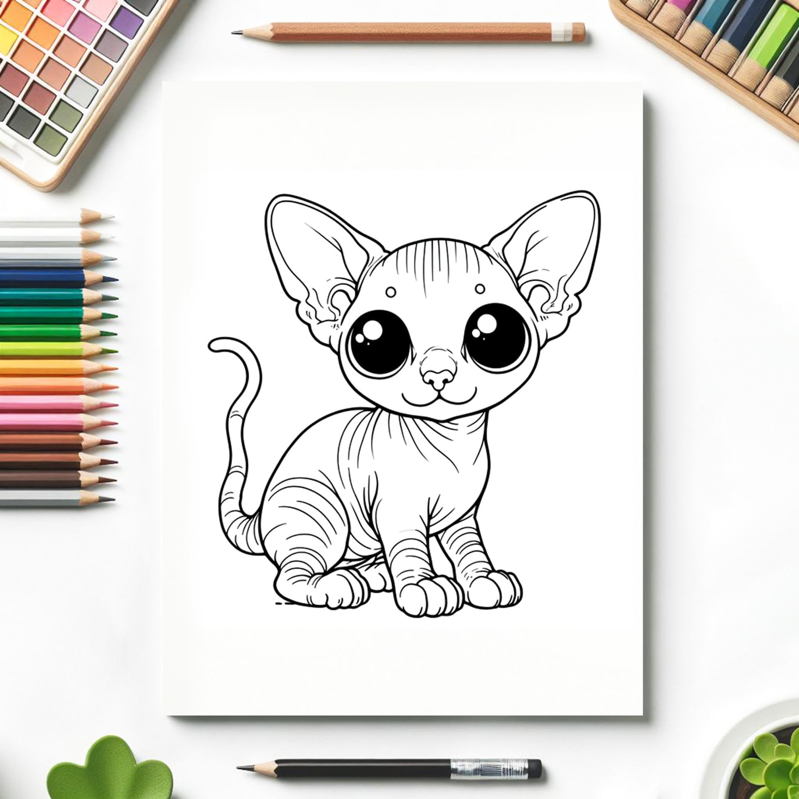 Set of 30 Cats Coloring Pages. Easy Coloring. Printable Cat Coloring ...