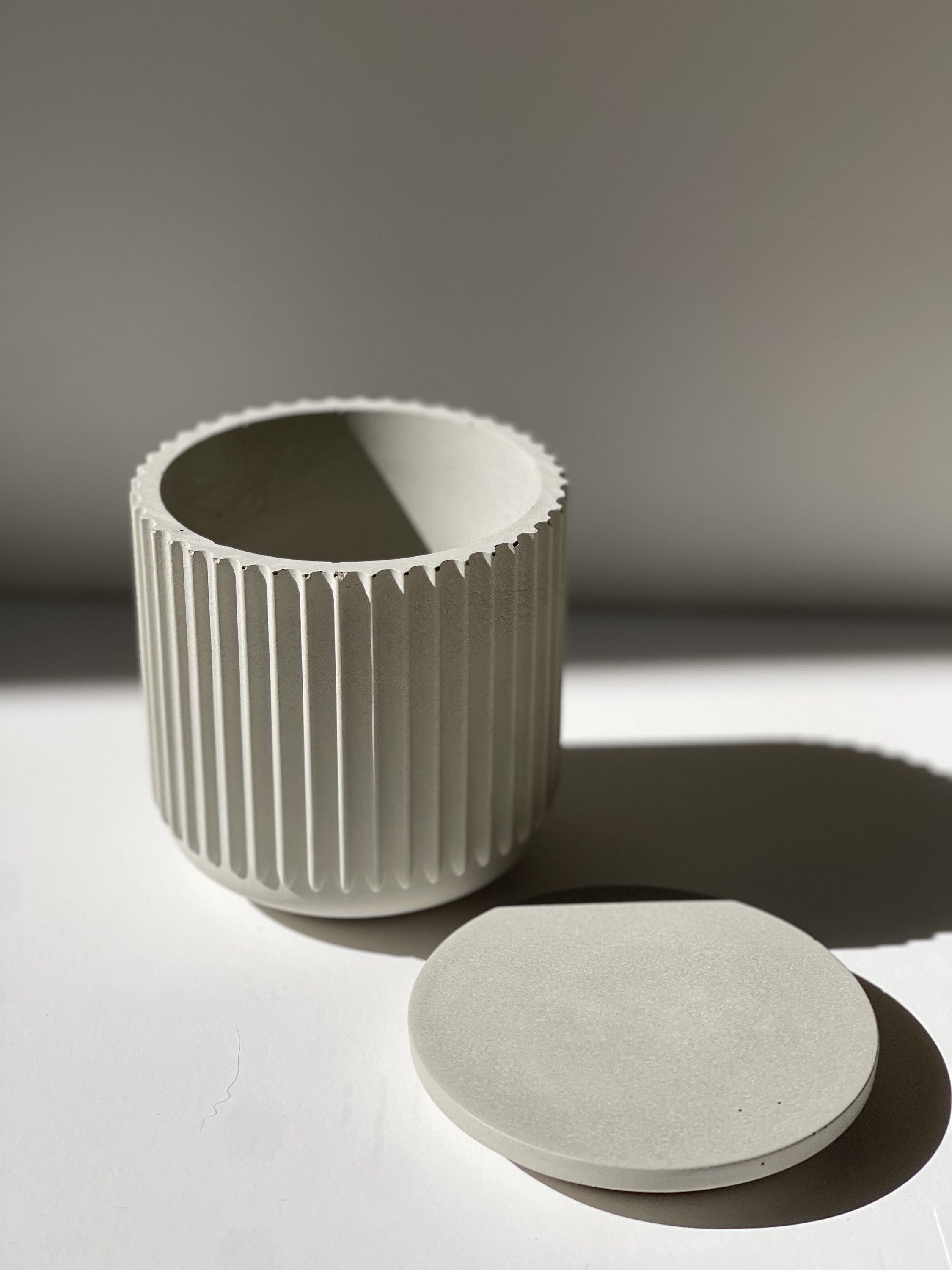 Round Vertical Lined Concrete Jar With Lid 12oz Organization Jar ...