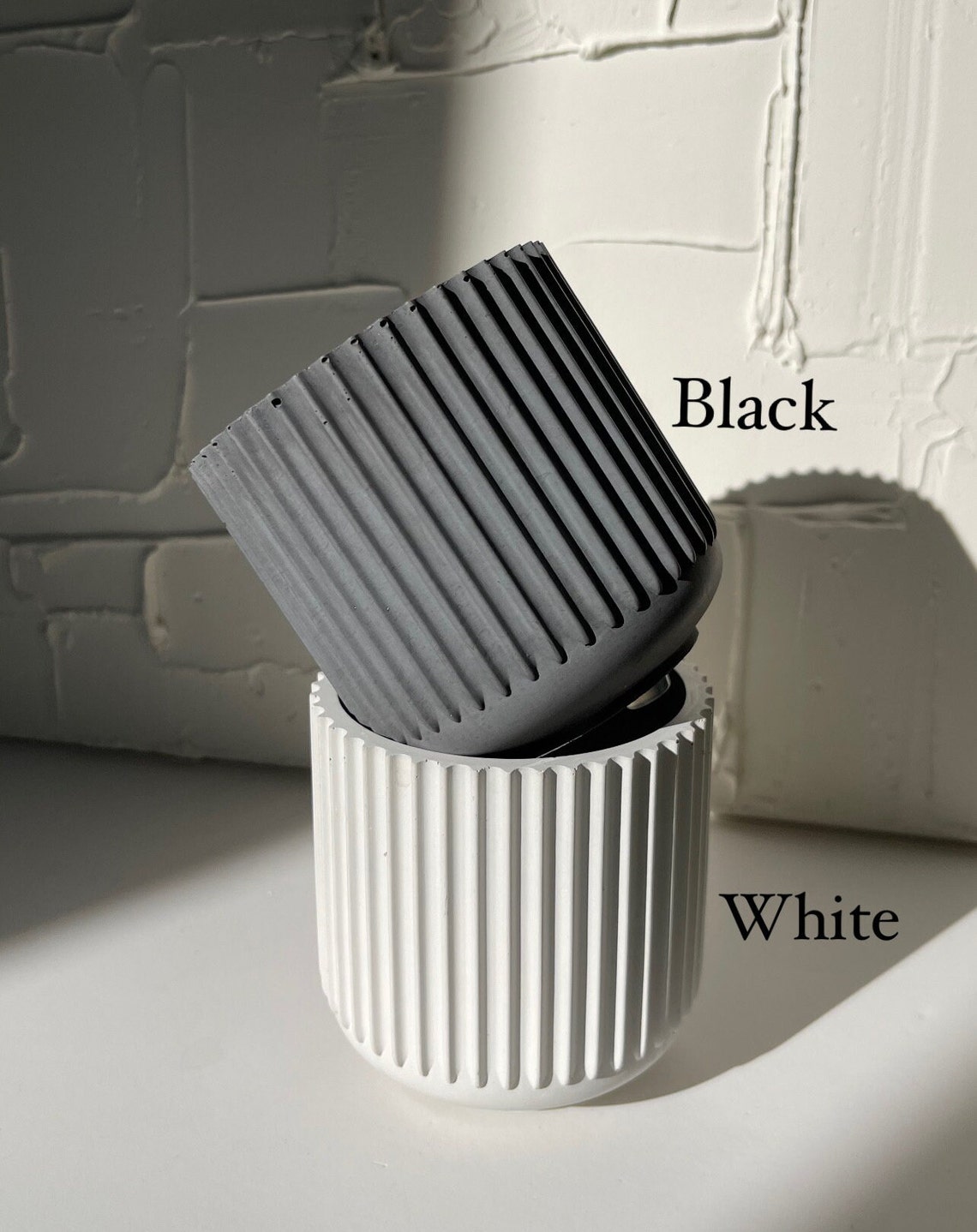 Round Vertical Lined Concrete Jar With Lid 12oz Organization Jar ...