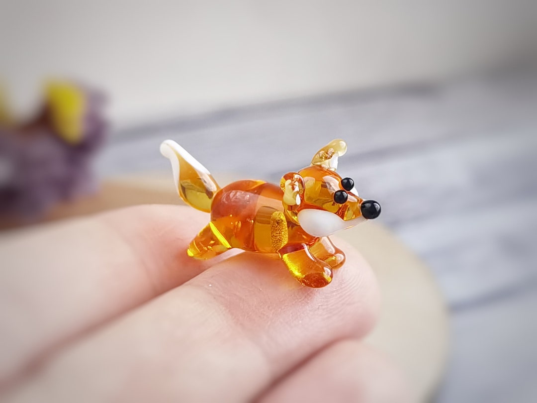 Miniature Fox Figurine Fox Decor Fox Gifts Fox Ornaments Tiny Glass ...