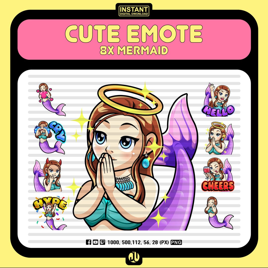 Cute Mermaid Twitch Emote Pack – Gamer Streamer Graphics (digital ...