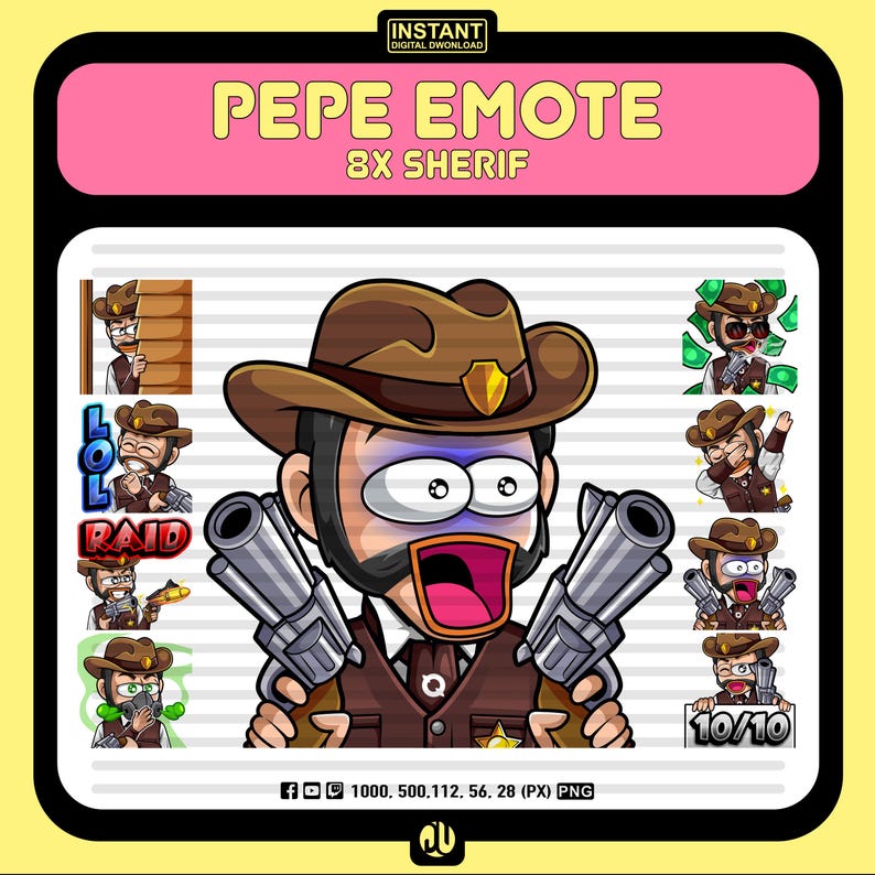 8x Sheriff Pepe Emote Pack | Western Meme Twitch & Discord Emotes ...