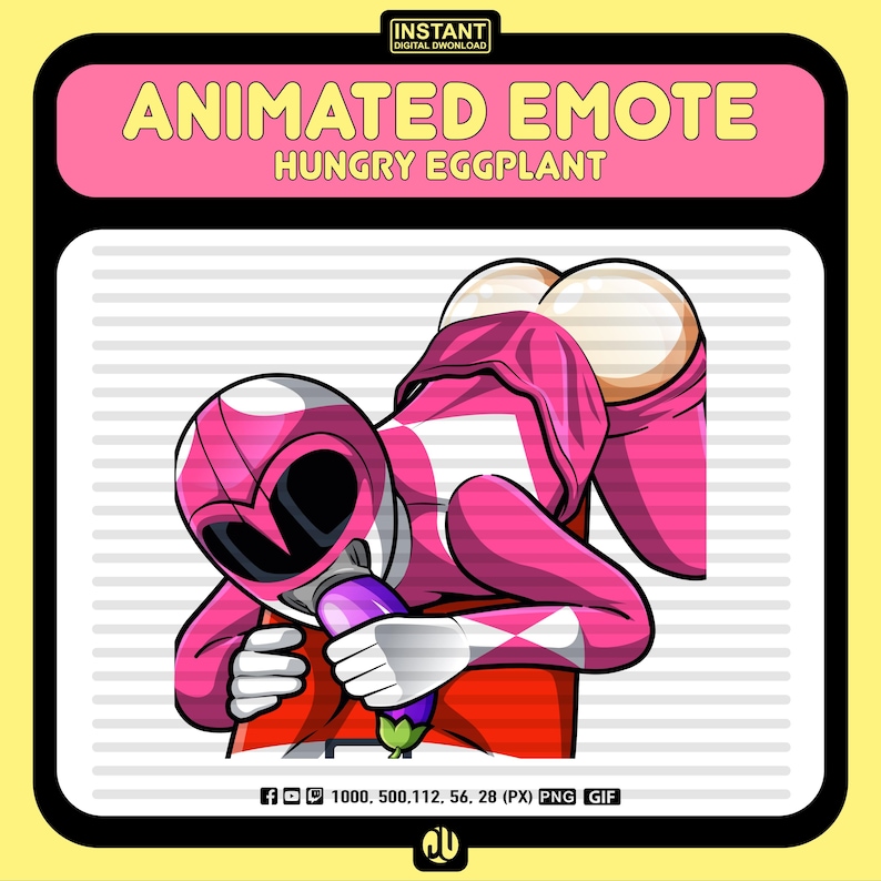 Power Ranger Pink Hungry Eggplant Animated Emote | Funny Meme GIF for ...