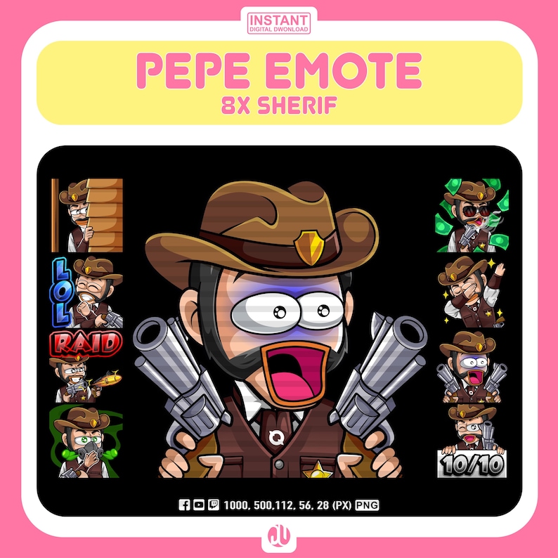 8x Sheriff Pepe Emote Pack | Western Meme Twitch & Discord Emotes ...
