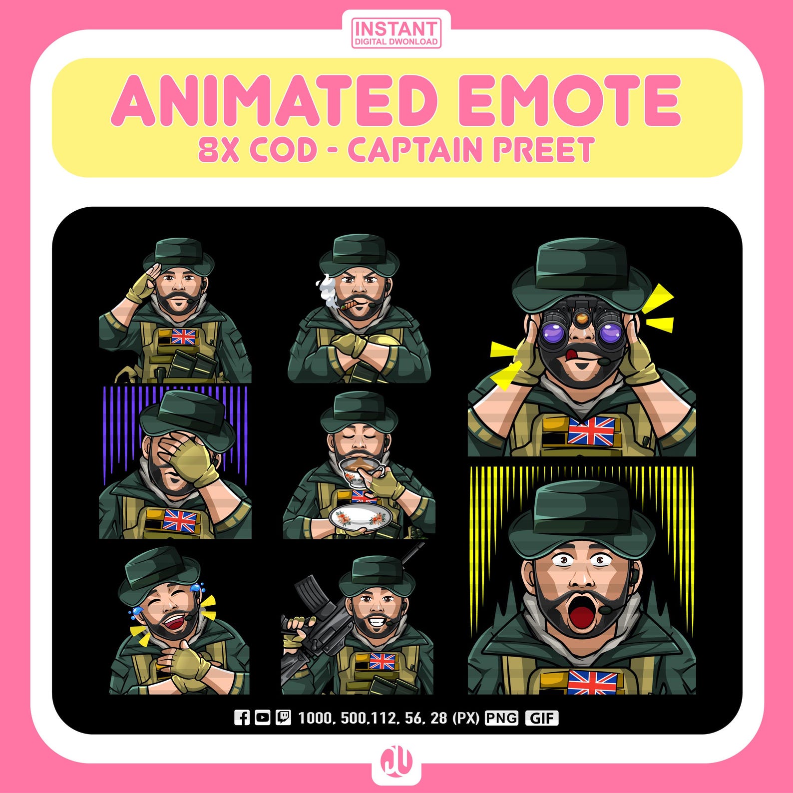 8x Tactical FPS Gamer Animated Emote Pack | Military Meme Gifs for ...