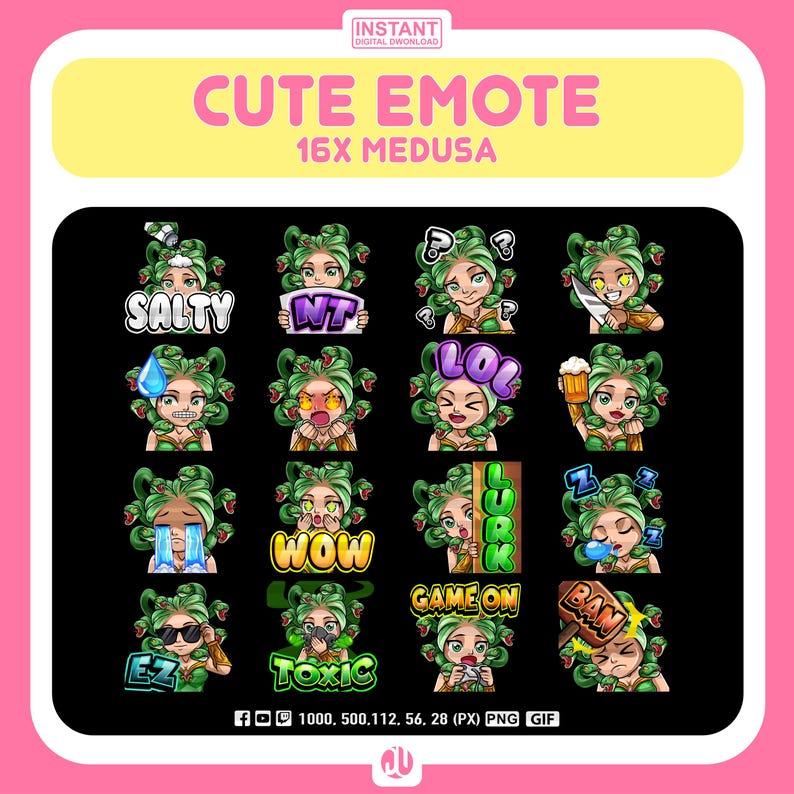 16x Mythical Snake Queen Animated Emote – Medusa-inspired GIF for ...