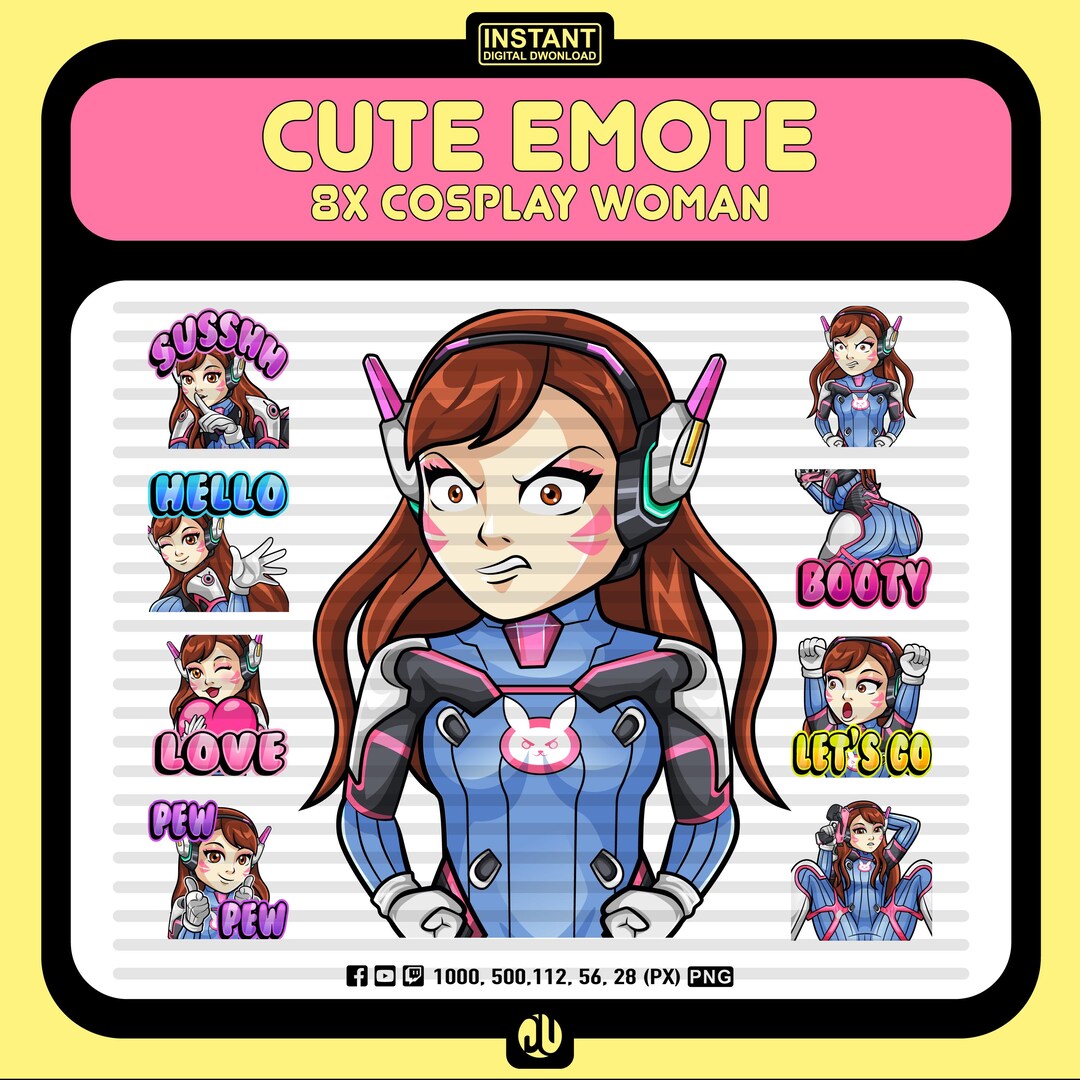 8x Cospaly Woman Twitch Emote Pack – Cute Gamer Streamer Emotes for ...