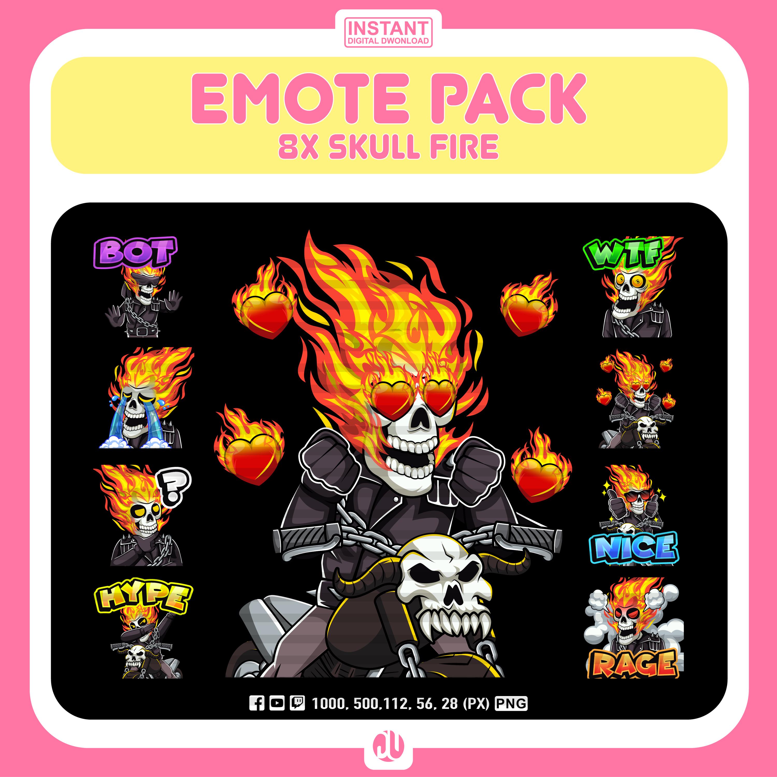 8x Flaming Skull Twitch Emote Pack – Fire & Biker-themed Emotes for ...