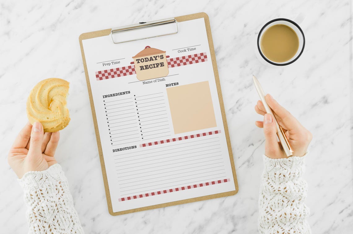 Digital Recipe Note Pad Printable PDF Instant Download Meal Planner ...