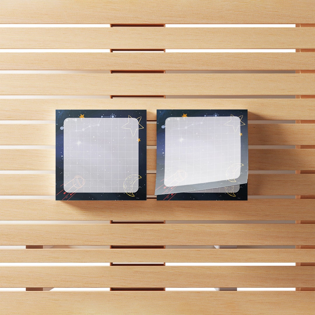 Galaxy Theme Sticky Notes With Rocketship and Moon With Constellations ...