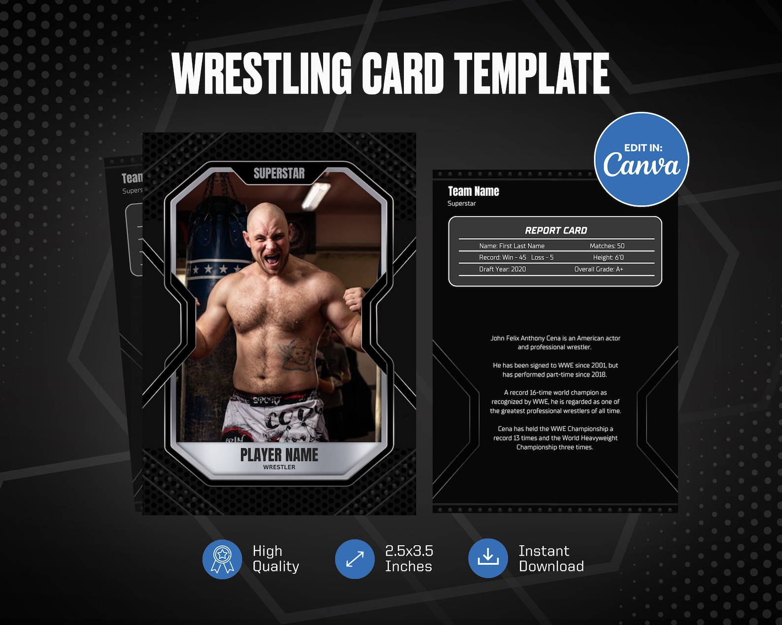 Wrestling Trading Card Canva Template, Create Your Own Customizable Sports Card, Personalized ...