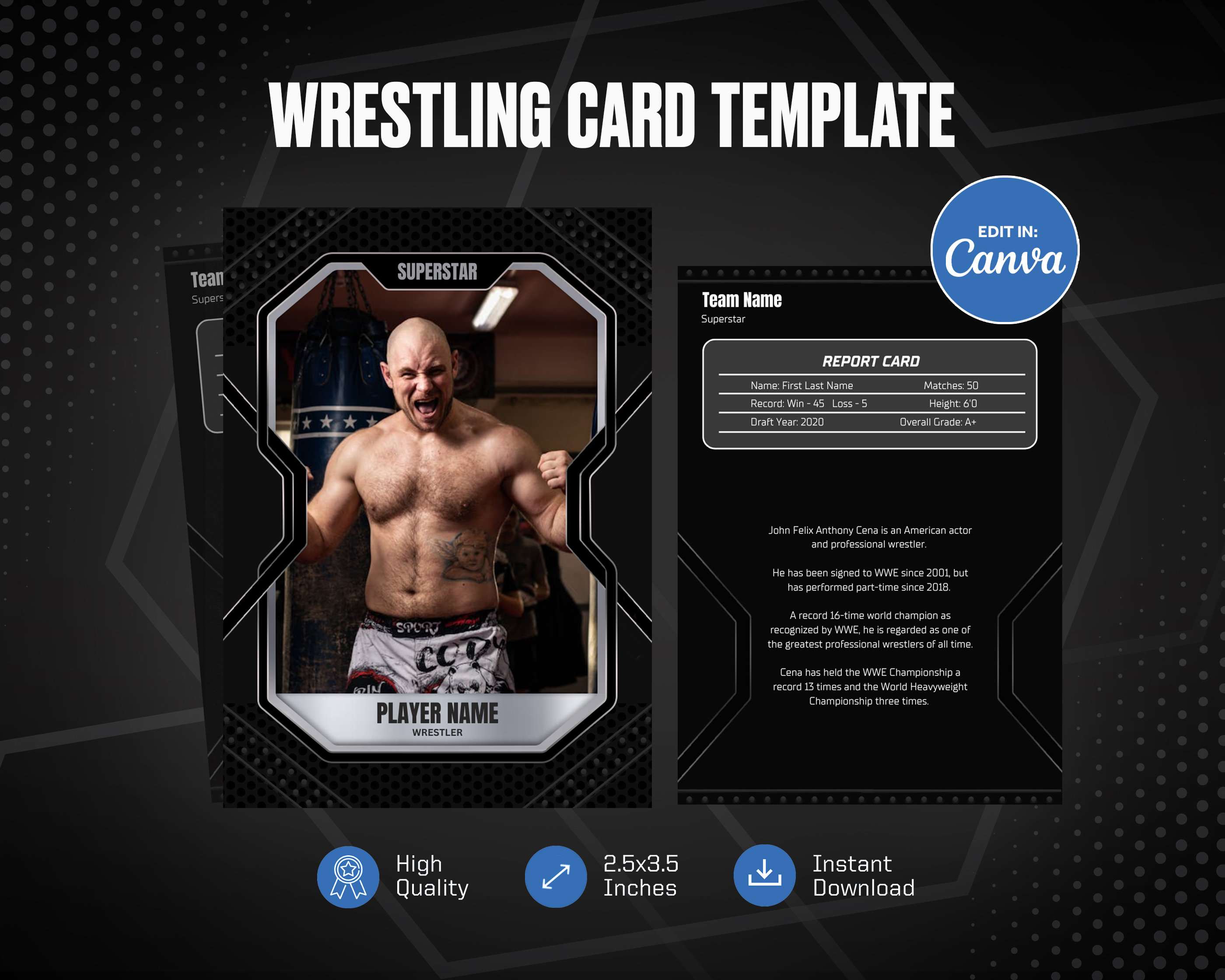 Wrestling Trading Card Canva Template, Create Your Own Customizable ...