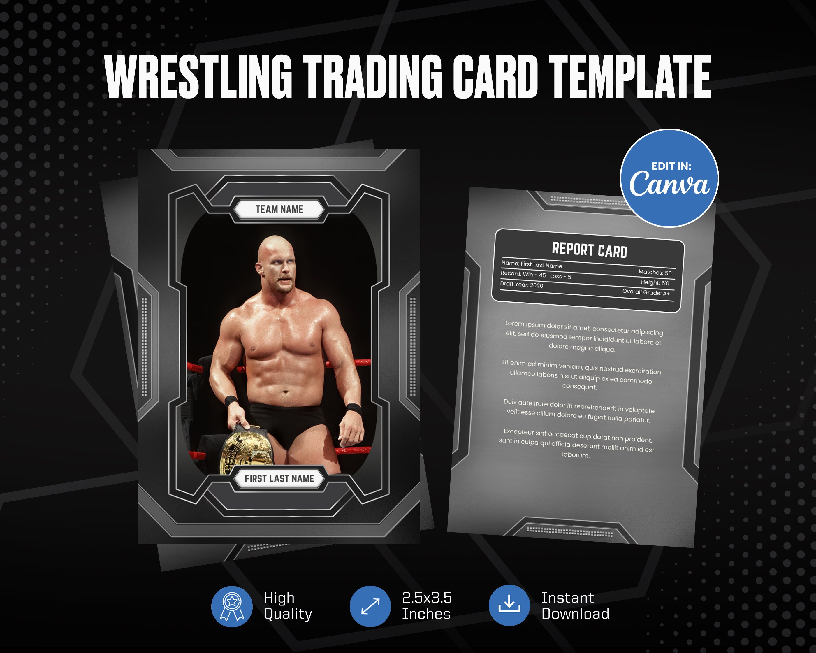 Wrestling Trading Card Canva Template, Create Your Own Customizable Sports Card, Personalized ...