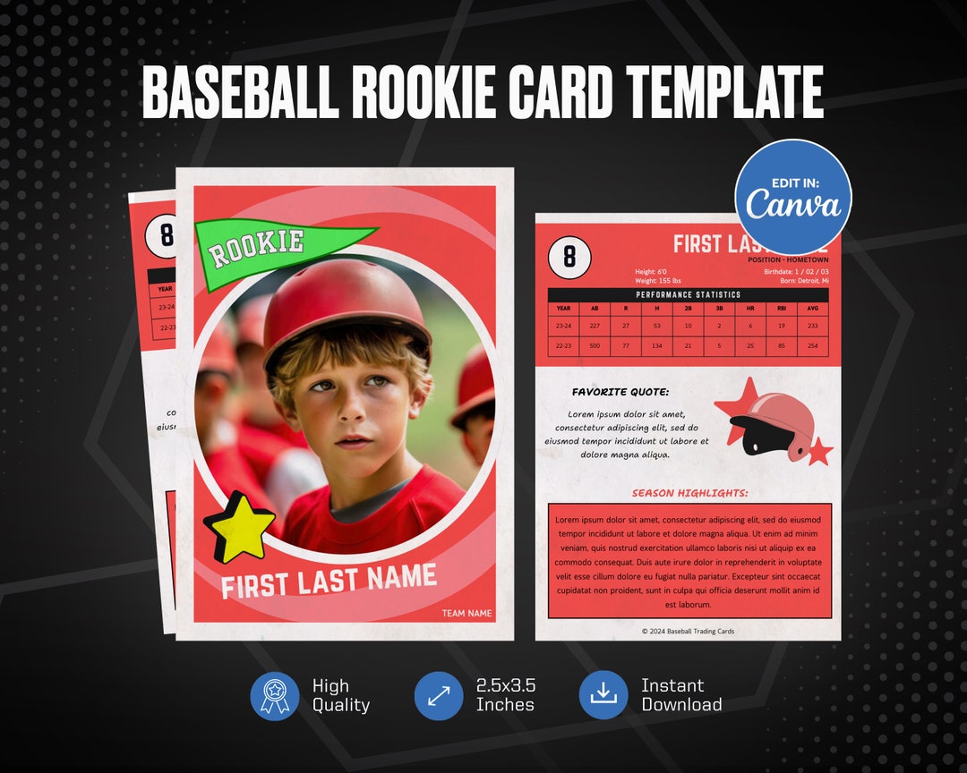 Baseball Rookie Card Canva Template, Create Your Own Customizable ...