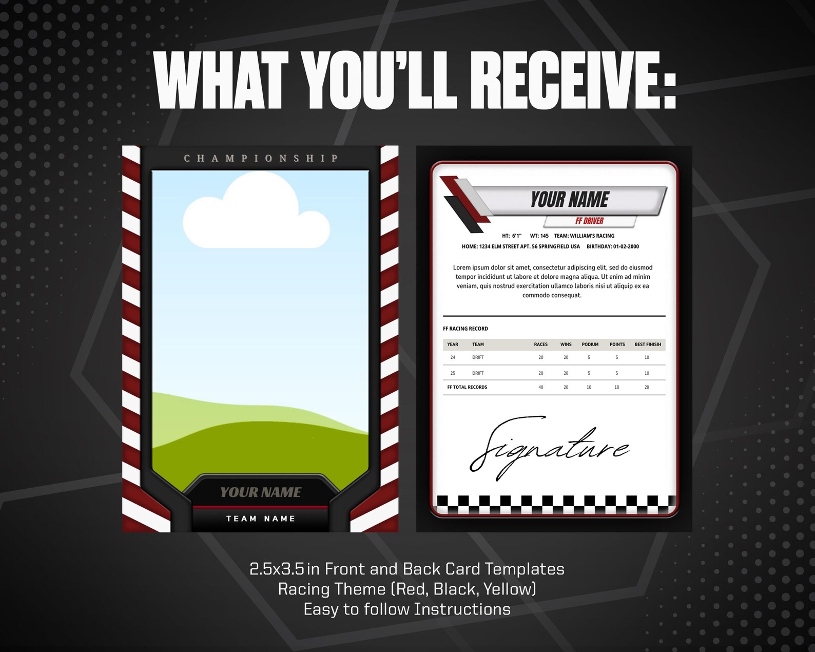 Racing Card Canva Template, Personalized DIY Motorsport Card, Create ...