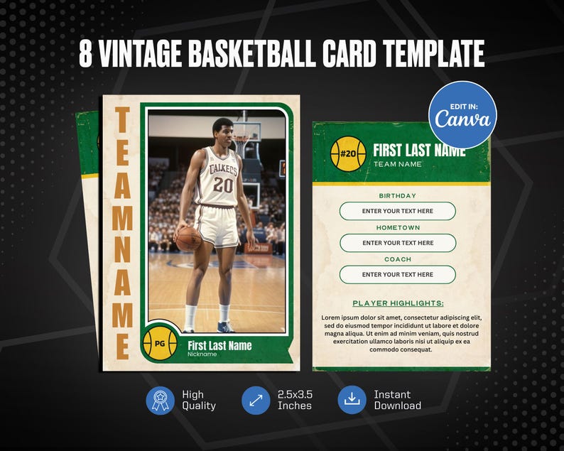 Vintage Basketball Card Canva Template, Create Your Own Customizable ...