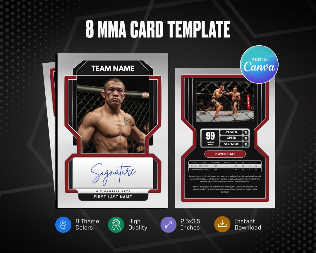MMA Trading Card Canva Template, Create Your Own Customizable Sports ...