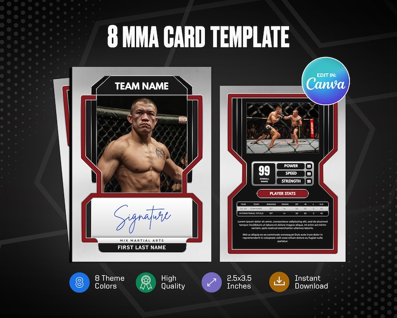 MMA Trading Card Canva Template, Create Your Own Customizable Sports ...