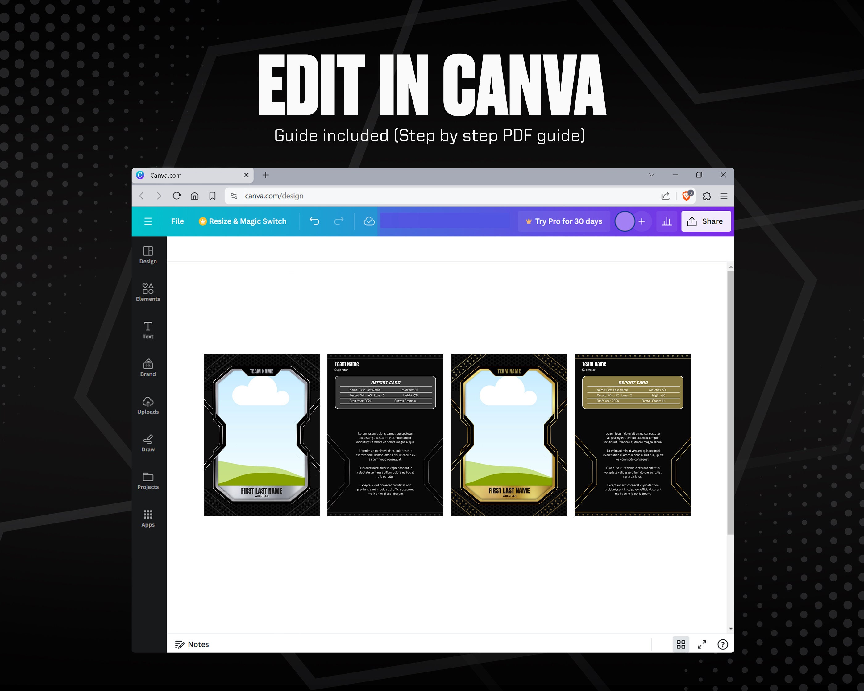 Wrestling Trading Card Canva Template, Create Your Own Customizable ...