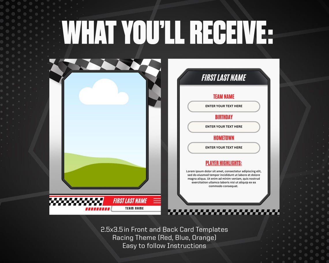 Racing Card Canva Template, Personalized DIY Motorsport Card, Create ...