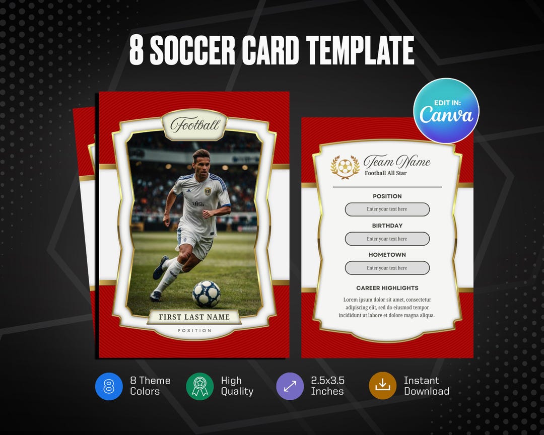 Soccer Trading Card Canva Template, Create Your Own Customizable Sports ...