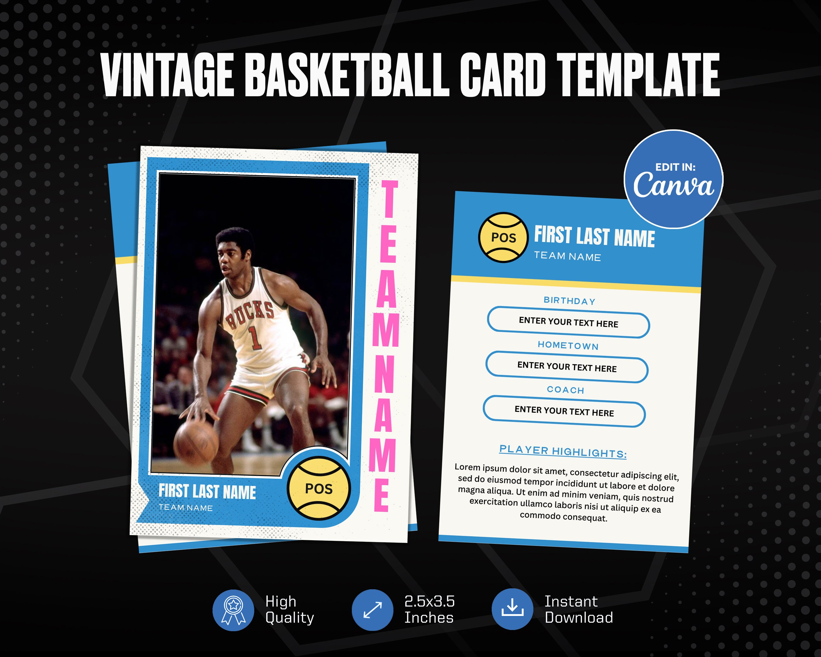 Vintage Basketball Card Canva Template, Create Your Own Customizable ...