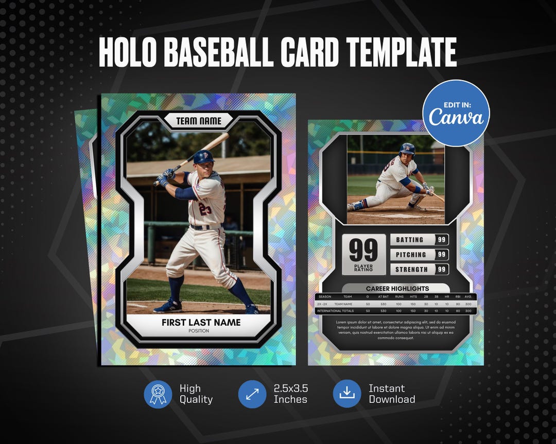 Holographic Baseball Card Canva Template, Create Your Own Customizable ...