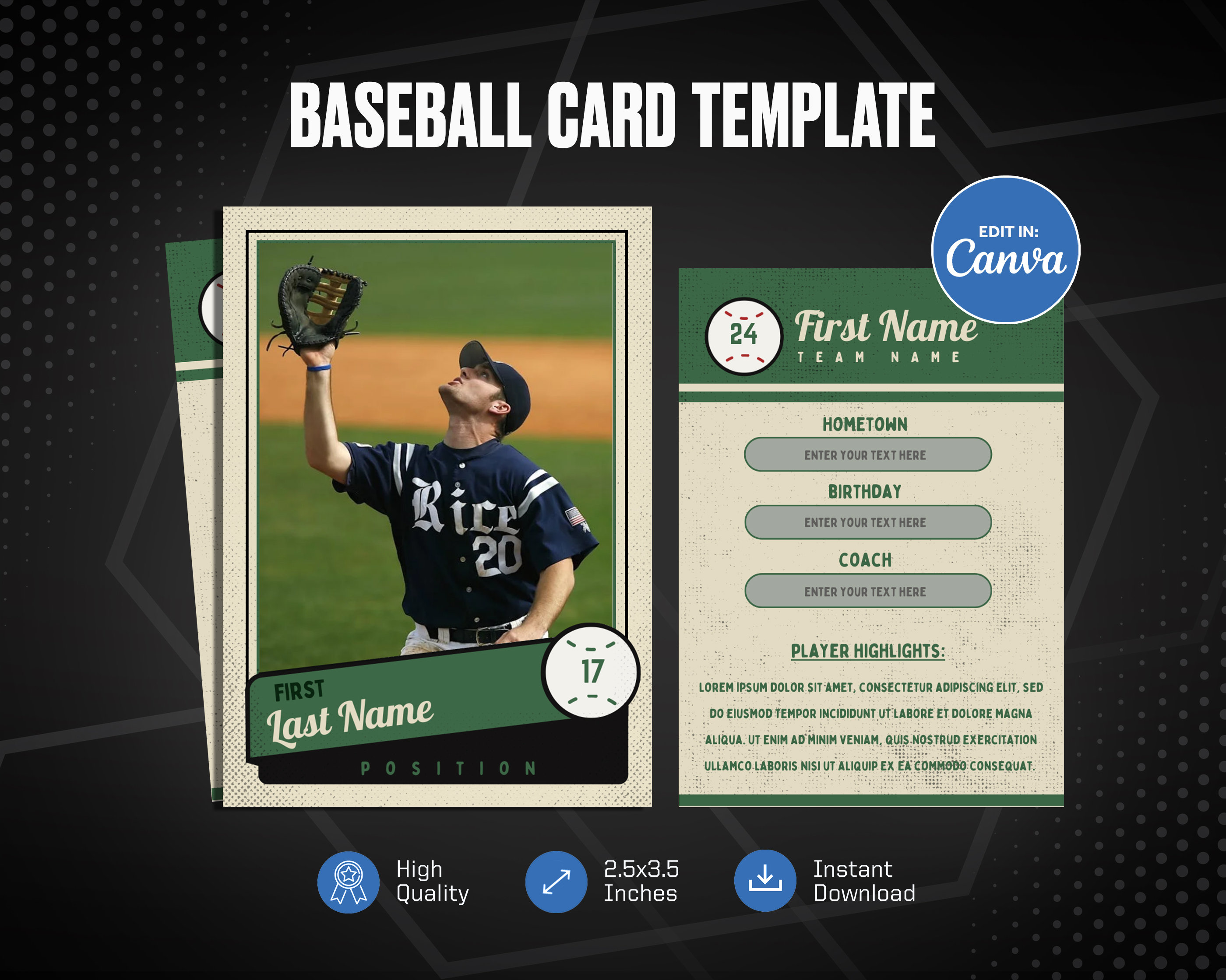 Retro Baseball Card Canva Template, Create Your Own Customizable Sports ...