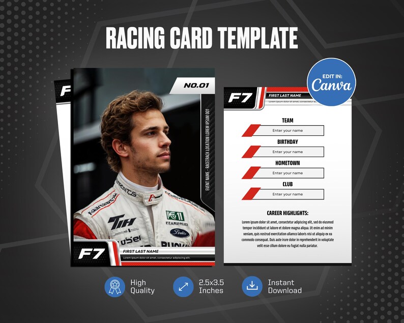 Racing Card Canva Template, Personalized DIY Motorsport Card, Create ...