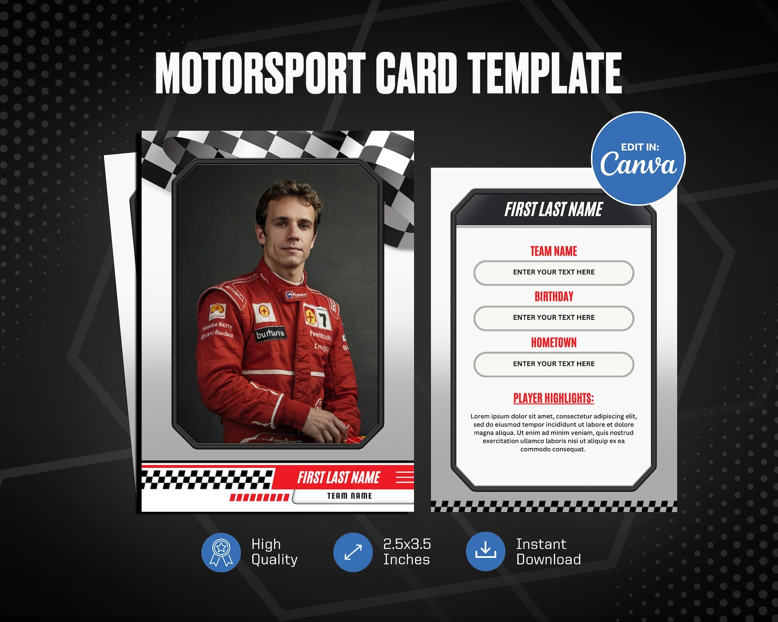 Racing Card Canva Template, Personalized DIY Motorsport Card, Create ...