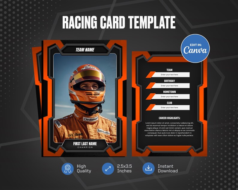 Racing Card Canva Template, Personalized DIY Motorsport Card Creator ...