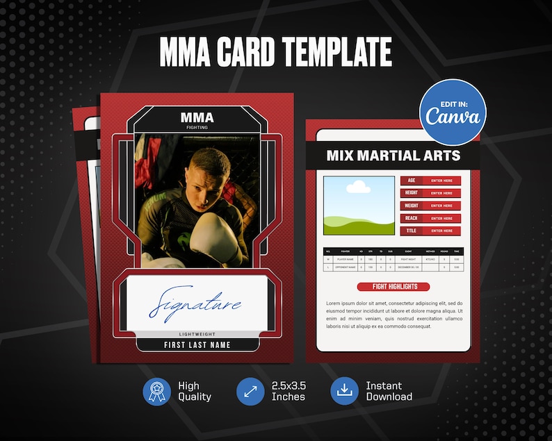 MMA Trading Card Canva Template, Create Your Own Customizable Sports ...