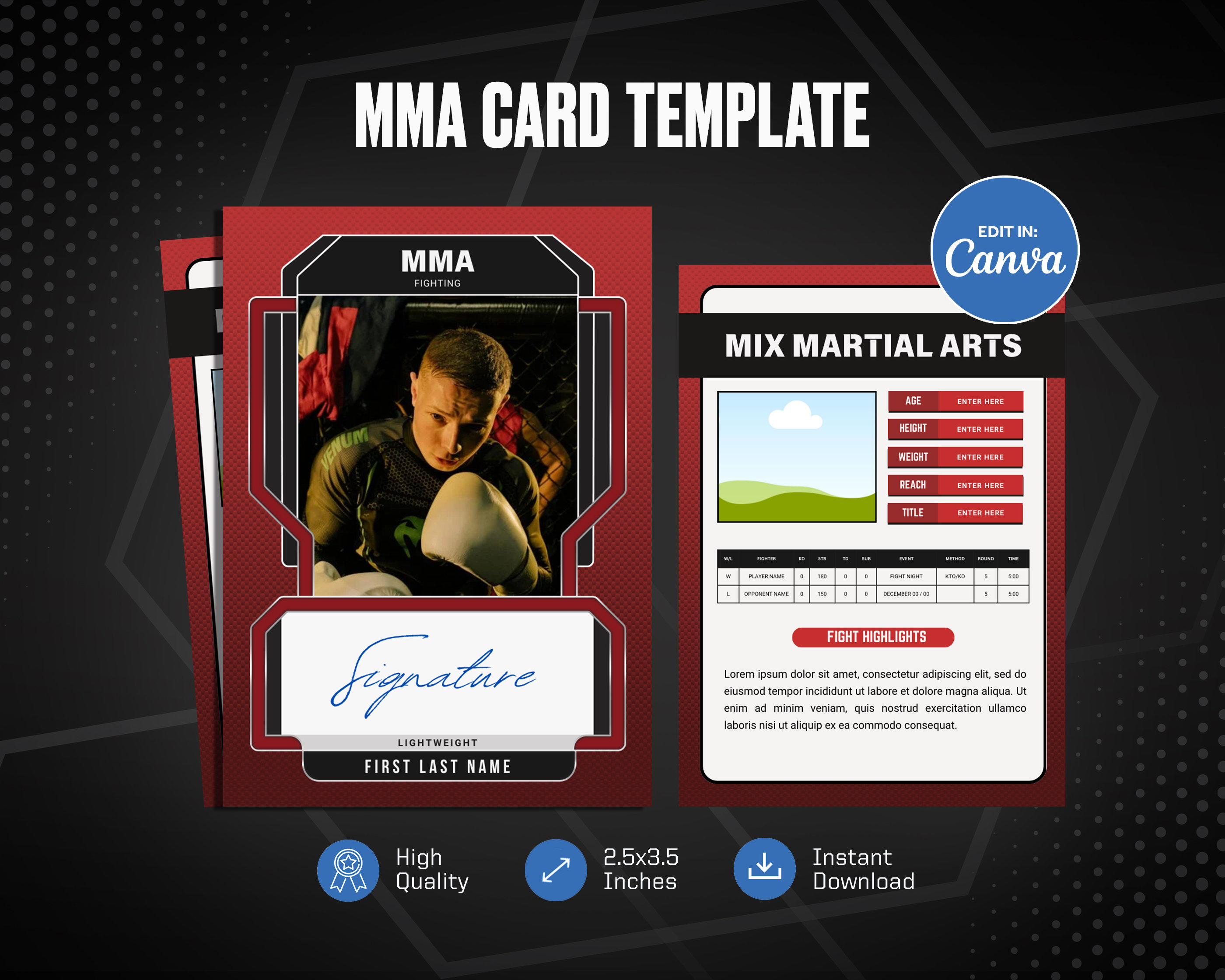 MMA Trading Card Canva Template, Create Your Own Customizable Sports ...