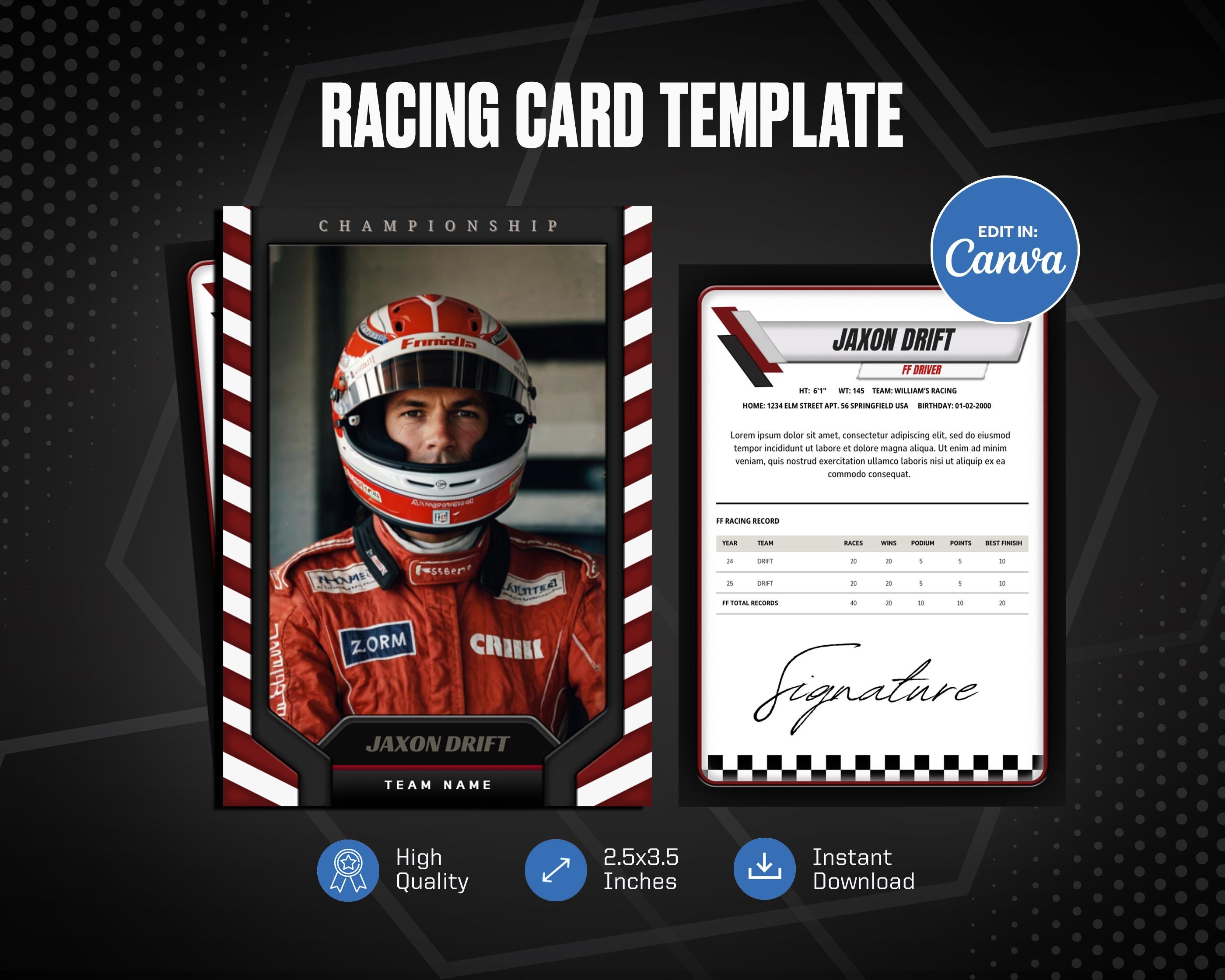 Racing Card Canva Template, Personalized DIY Motorsport Card, Create ...