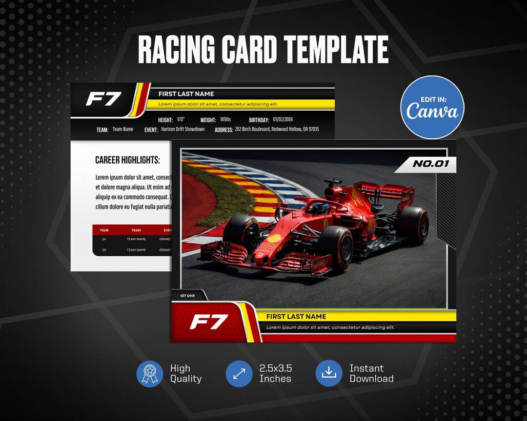 Racing Card Canva Template, Personalized DIY Motorsport Card, Create ...