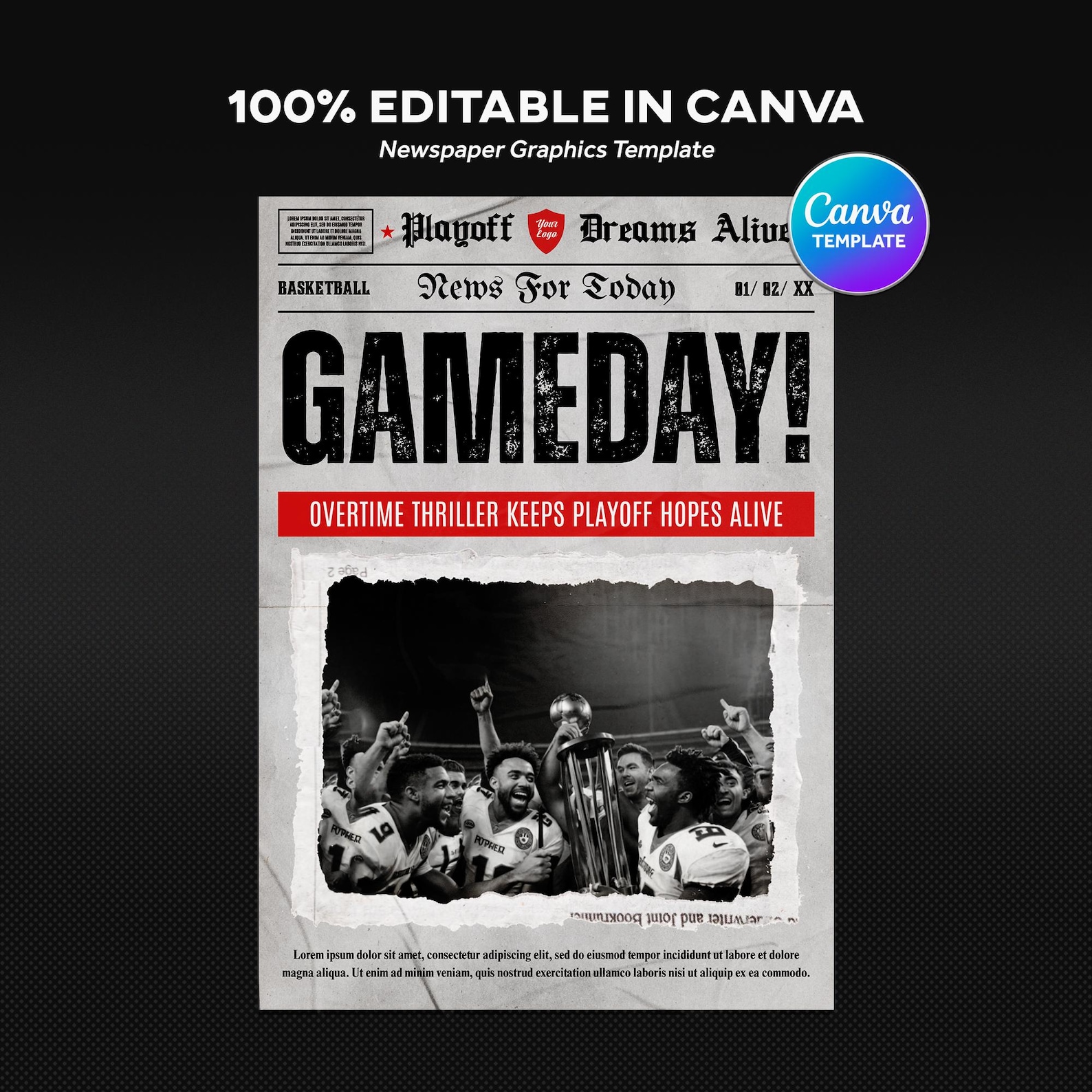 Football Gameday Newspaper Style A3 Poster Canva Template, Editable ...