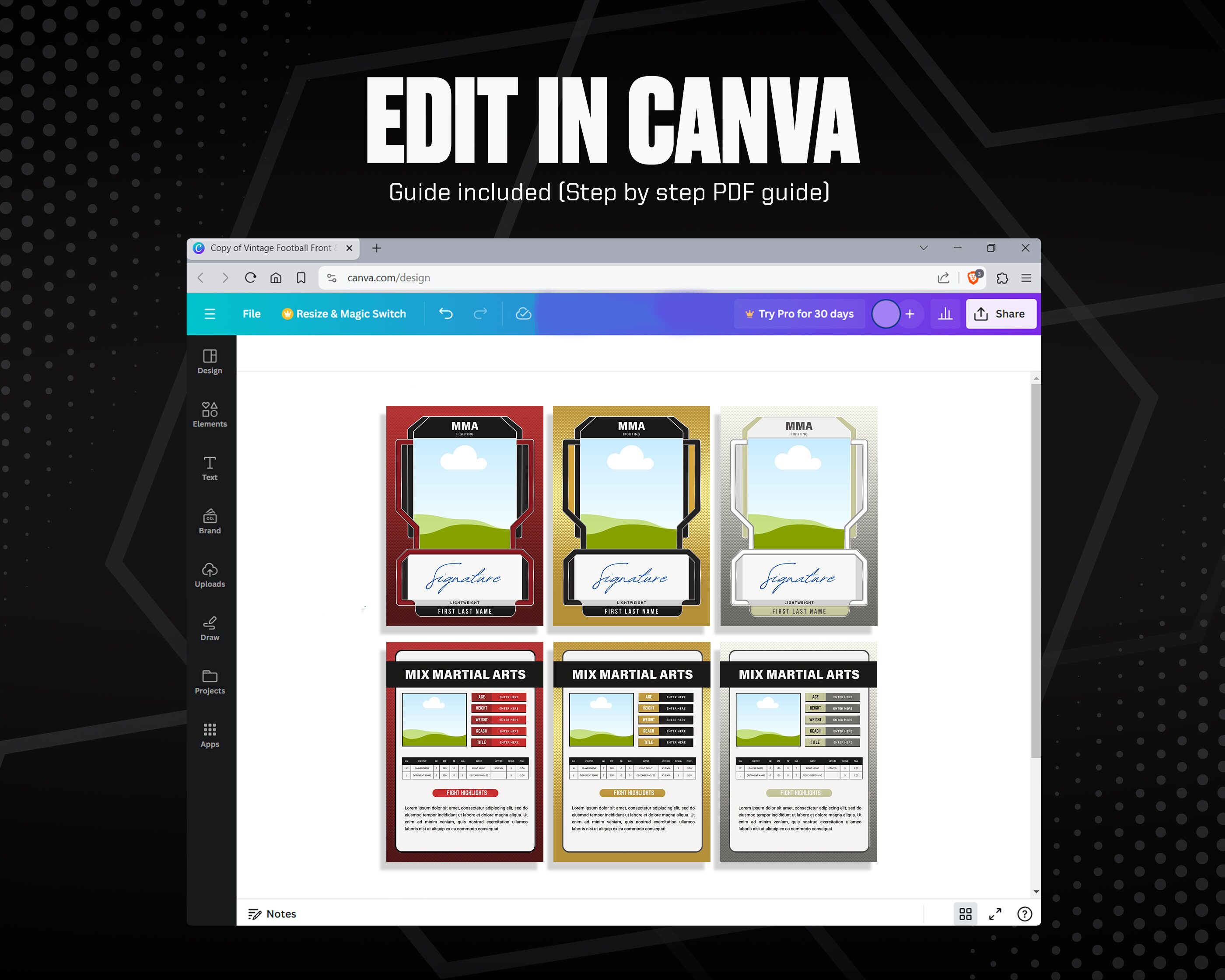 MMA Trading Card Canva Template, Create Your Own Customizable Sports ...