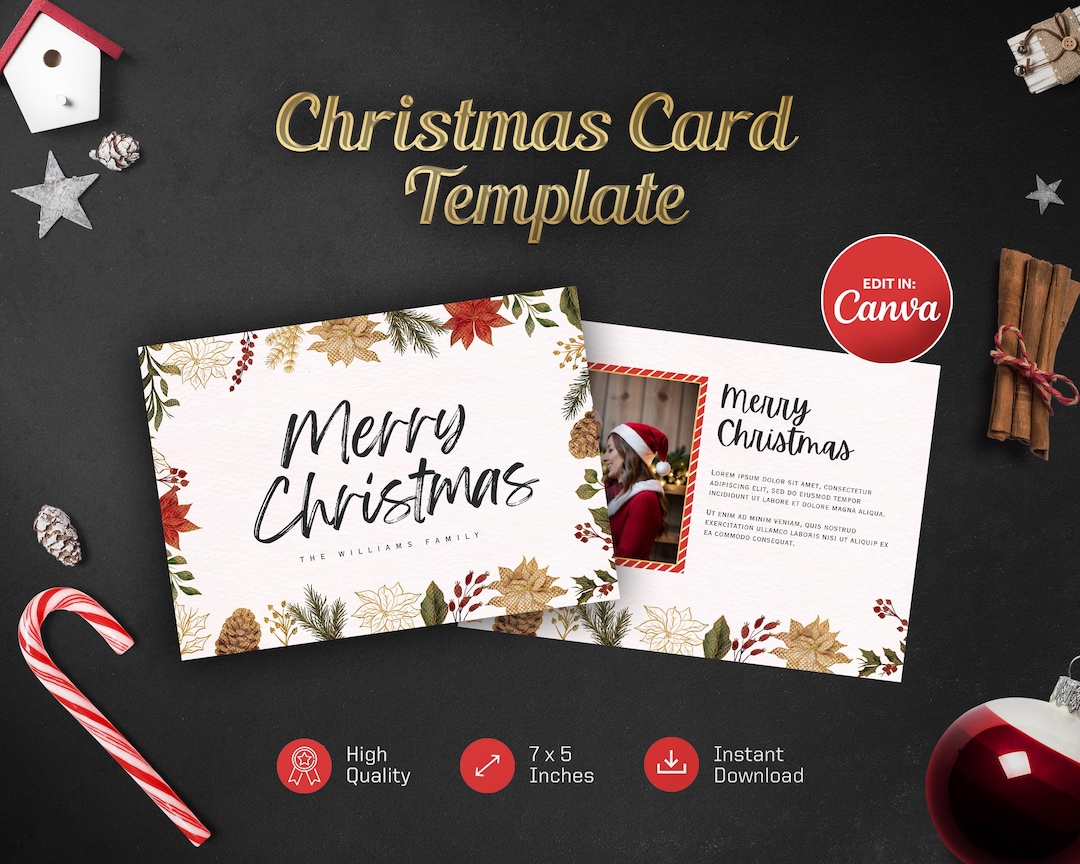 Editable Photo Christmas Card Template, Boho Holiday Card, Minimalist ...