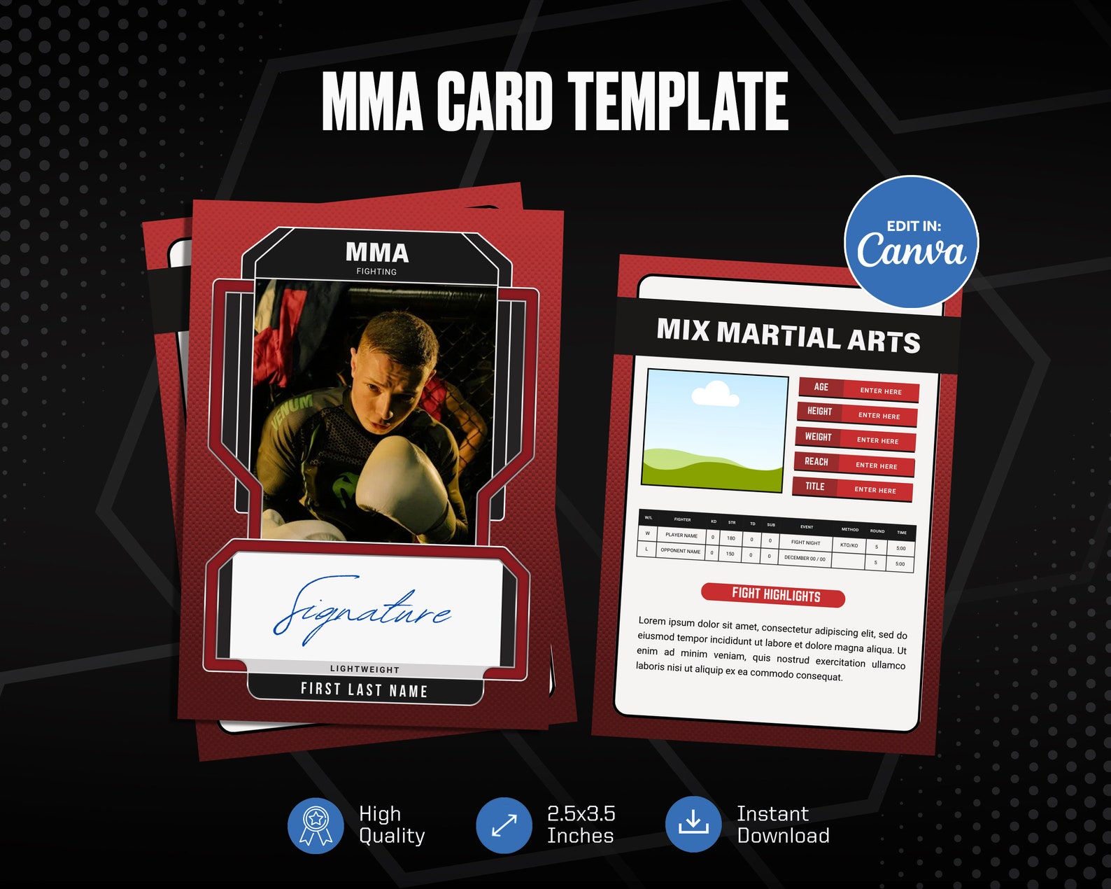 MMA Trading Card Canva Template, Create Your Own Customizable Sports ...