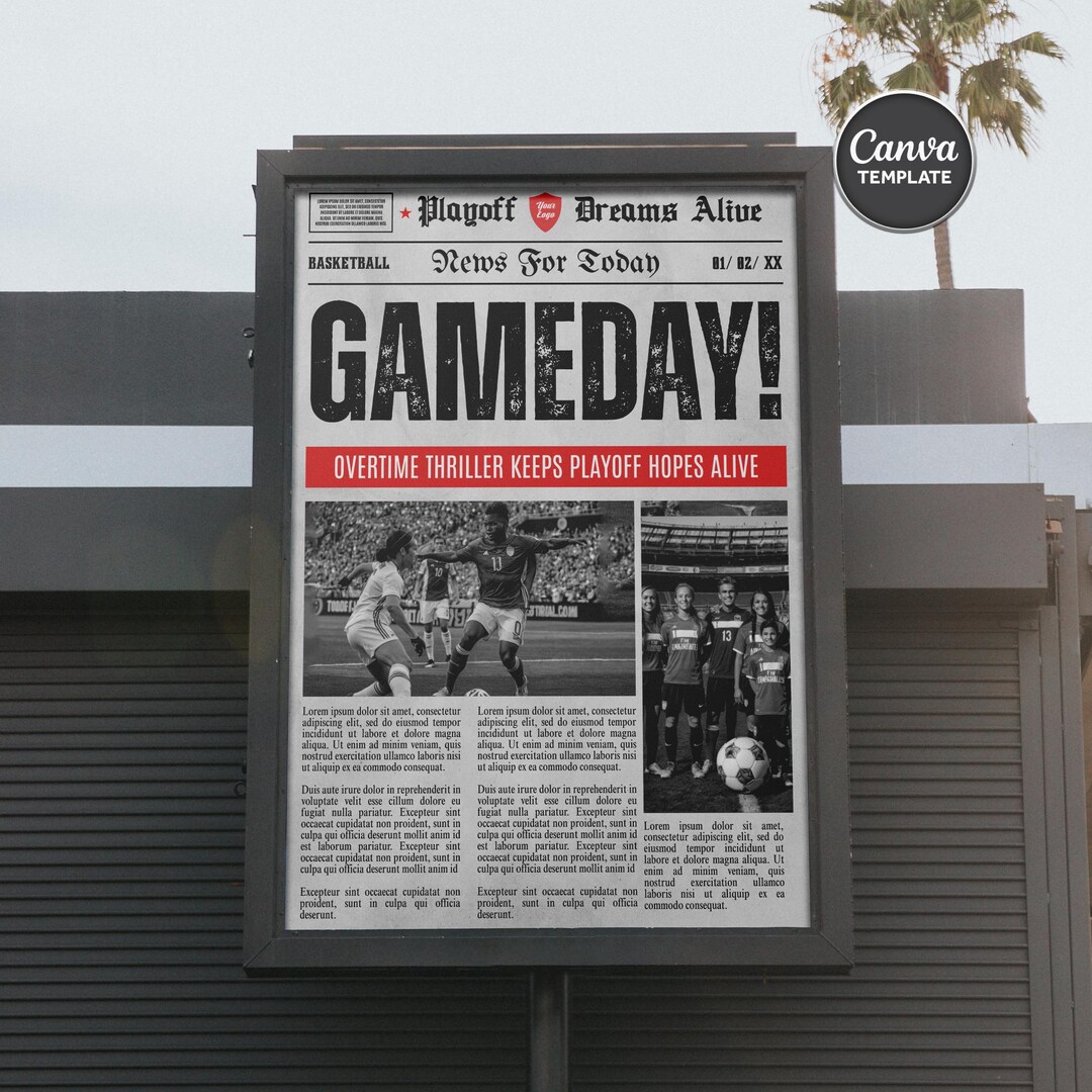 Editable Football Gameday Newspaper Style A3 Poster Canva Template ...