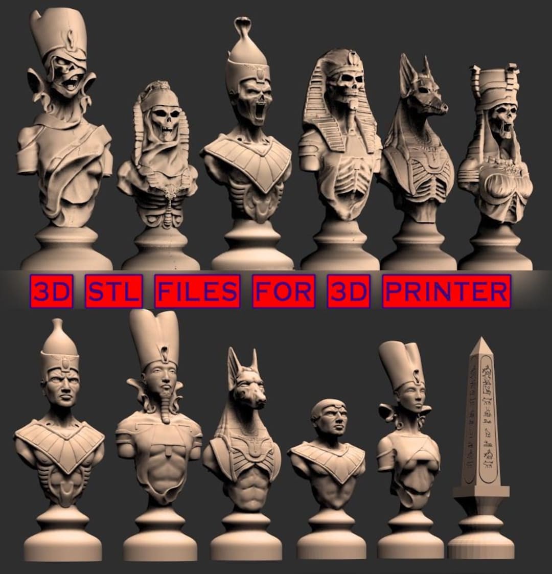 15 STL FILES Egypt Chess Set for 3D Printing,3d Print Stl, 3d Printer Files, Digital Download ...